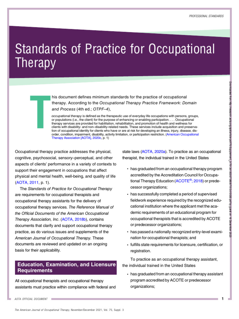 Standards of Practice For Occupational Therapy | PDF | Occupational Therapy | Psychotherapy