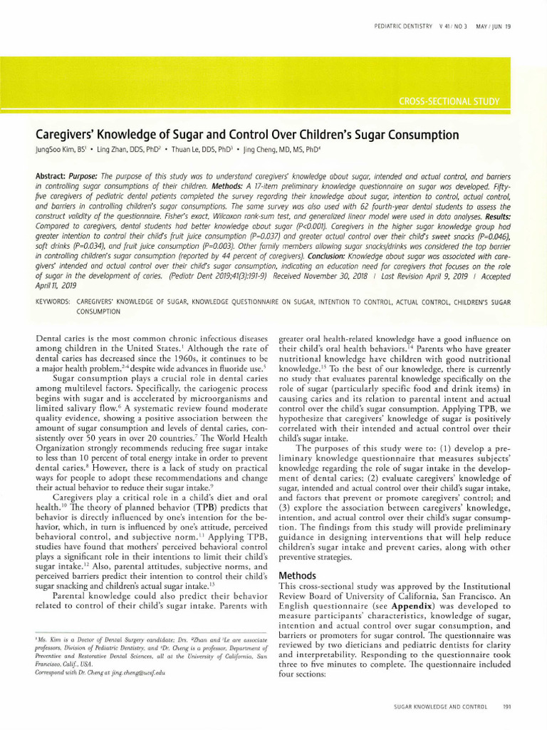 Caregivers' Knowledge of Sugar and Control Over Children's Sugar ...