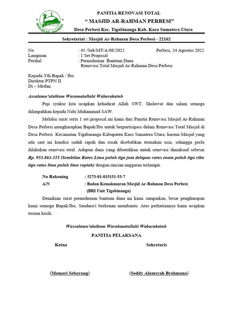 Surat Permohonan PTPN | PDF