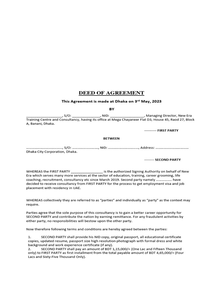 UAE Job Placement Consultancy Agreement Draft | PDF | Cheque | Travel Visa