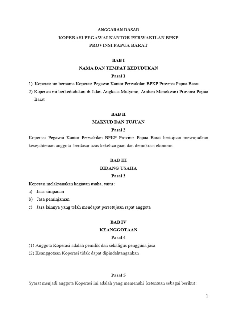 CONTOH ANGGARAN DASAR & ANGGARAN RUMAH TANGGA | PDF