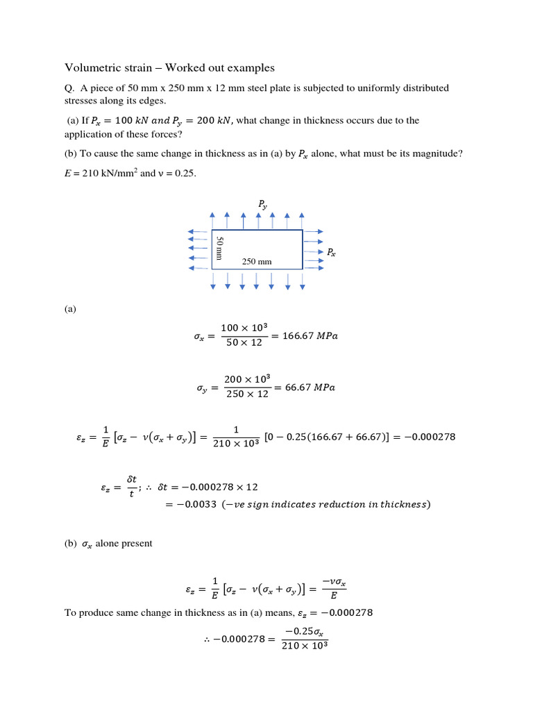 Volumetric Strain - Worked Out Examples | PDF