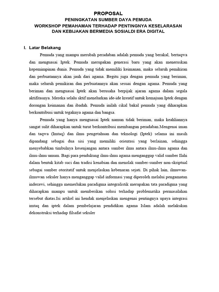 Proposal Worshop Pemahaman Terhadap Pentingnya Keselarasan Dan Kebijakan Bermedia Sosial Di Era ...