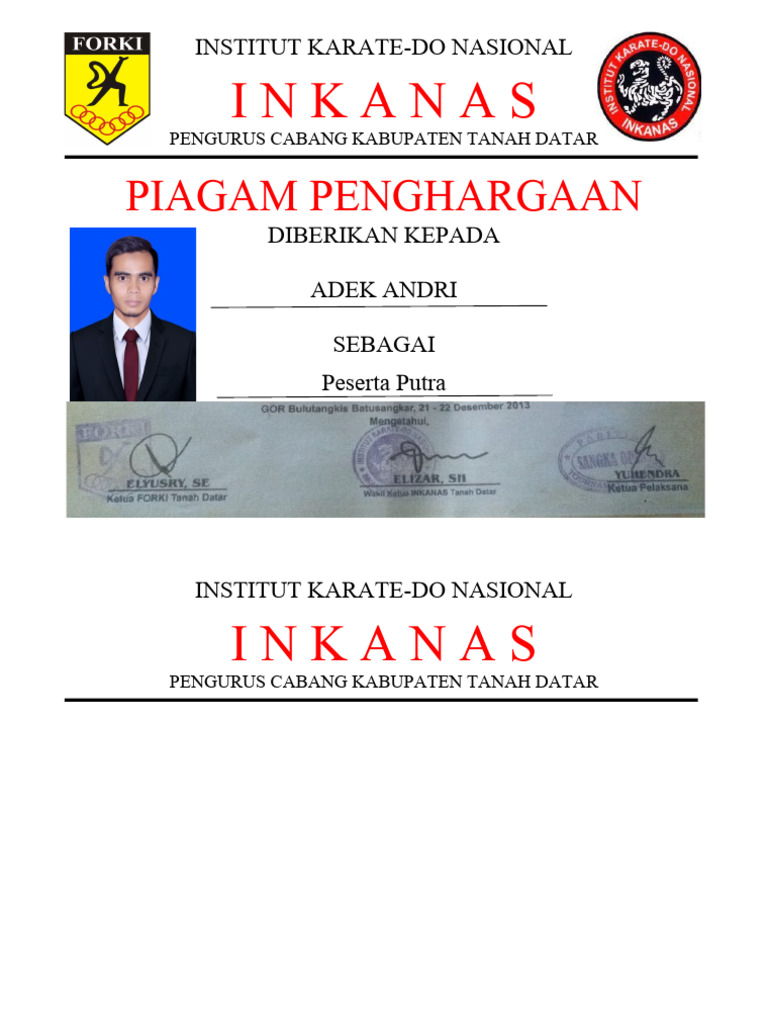 PIAGAM PENGHARGAAN Inkai | PDF | Bisnis | Teknologi & Rekayasa