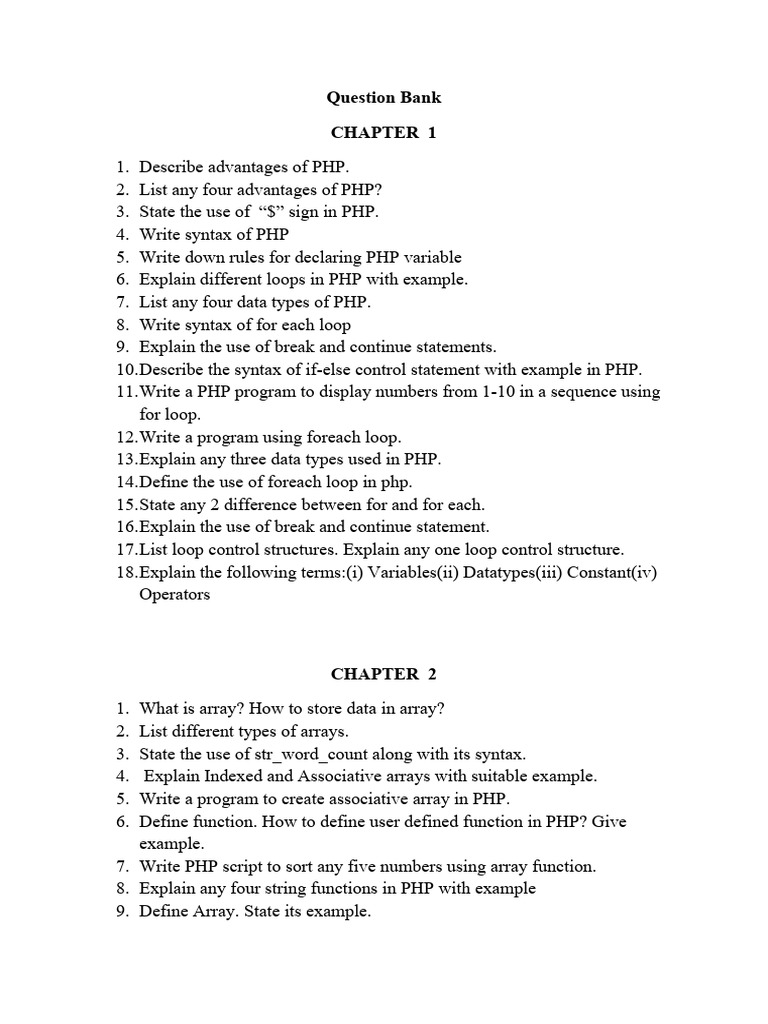 Question Bank | PDF | Php | Method (Computer Programming) Question Bank | PDF | Php | Method (Computer Programming)