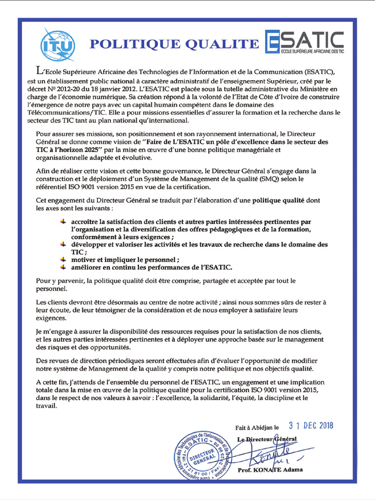 Politique Qualite Esatic | PDF