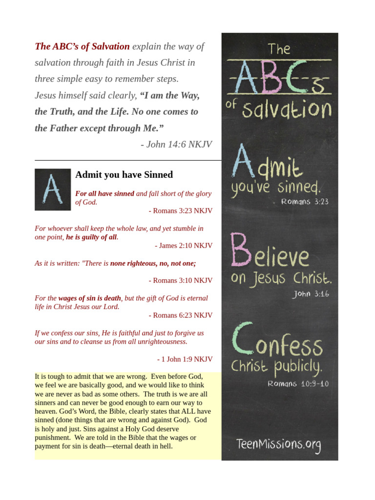ABCs of Salvation Teaching - Lesson Notes | PDF | Salvation | Jesus