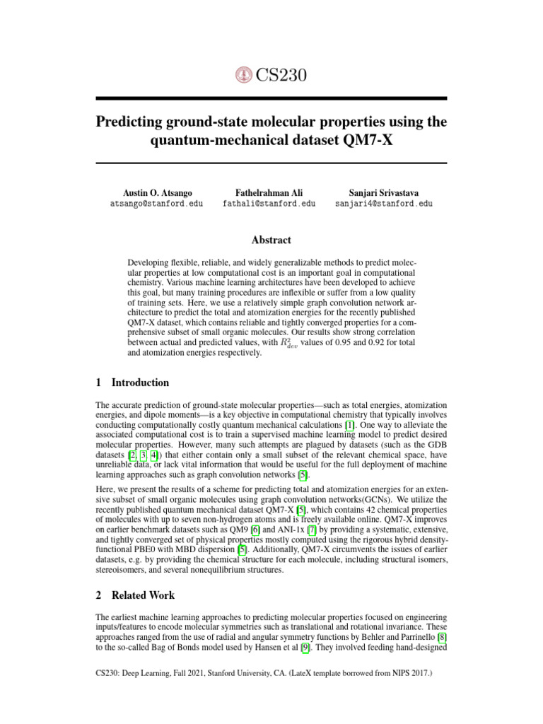 Predicting Ground-State Molecular Properties Using The Quantum-Mechanical Dataset QM7-X | PDF ...