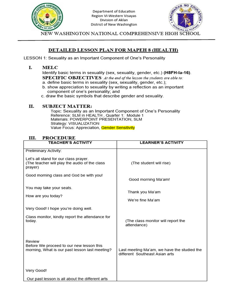 Mapeh Lesson Plan | PDF | Gender | Gender Studies