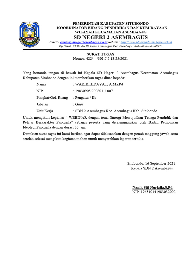 Contoh Surat Tugas Bimtek AKM 1 | PDF