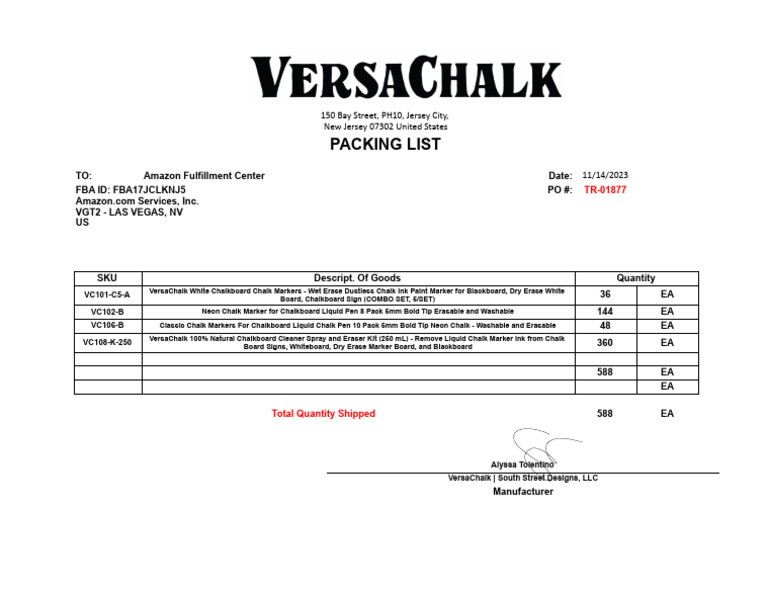 Fba Packing List - Fba17jclknj5 | PDF | Educational Devices | Writing ...