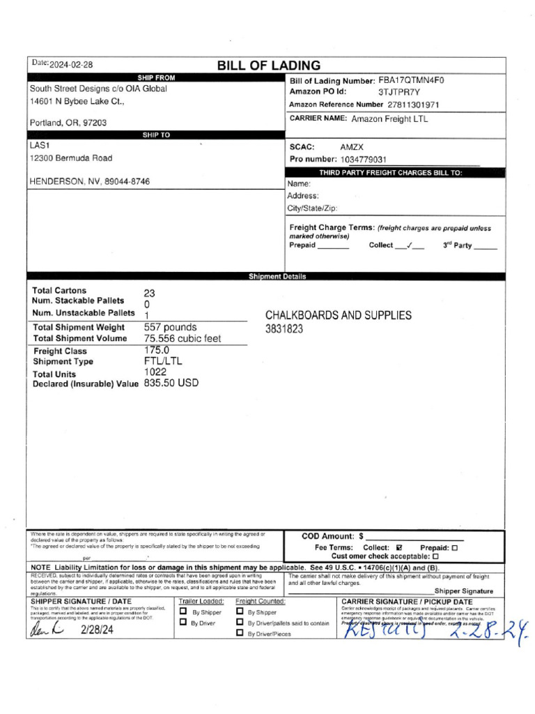 FBA17QTMN4F0 Signed BOL | PDF