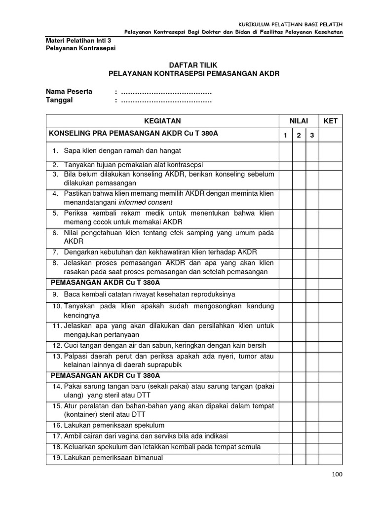 Daftar Tilik Pelayanan Kontrasepsi | PDF | Kesehatan Holistik | Sains & Matematika