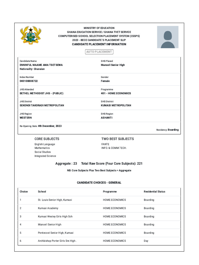 Mancell Senior High Placement Details | PDF