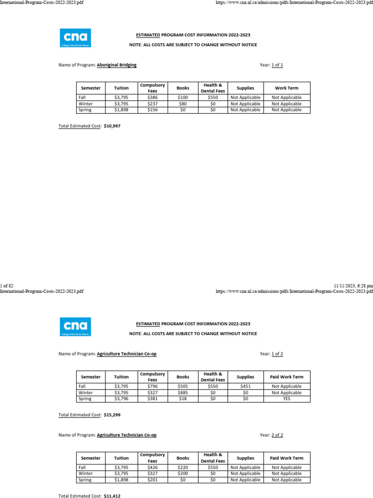 Cost of sTUDIES International-Program-Costs-2022-2023 | PDF | Tuition ...