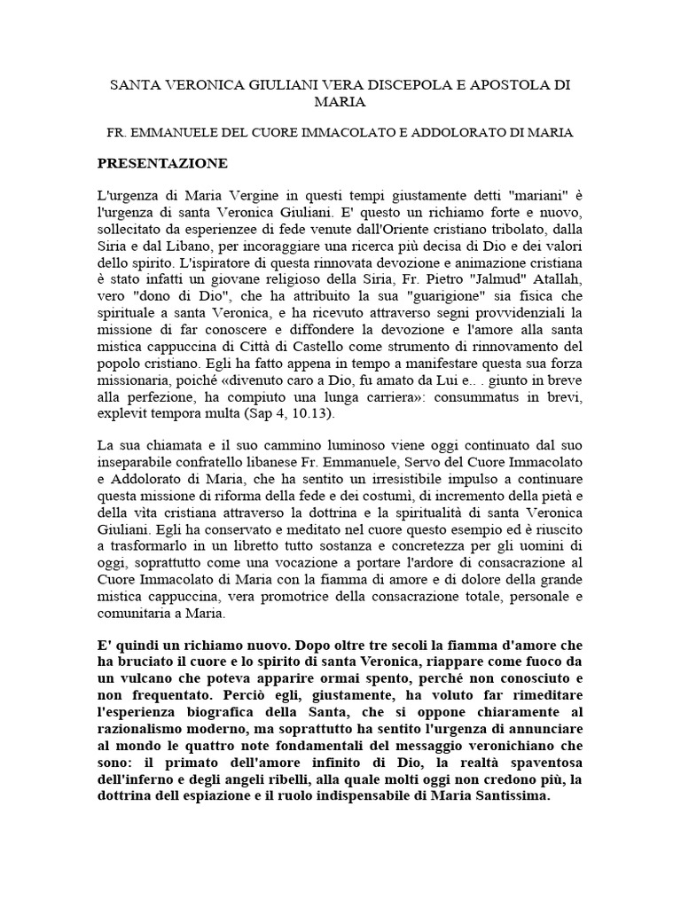 Santa Veronica Giuliani Vera Discepola e Apostola Di Maria | PDF