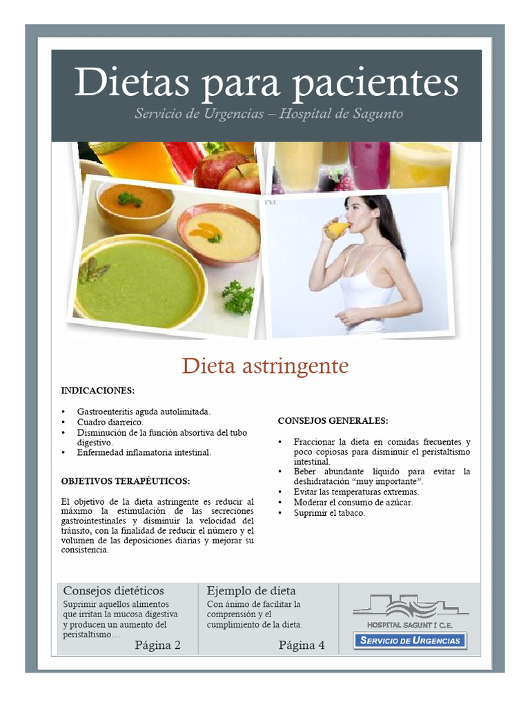 Dieta astringente esquema | PDF | Diarrea | Dieta