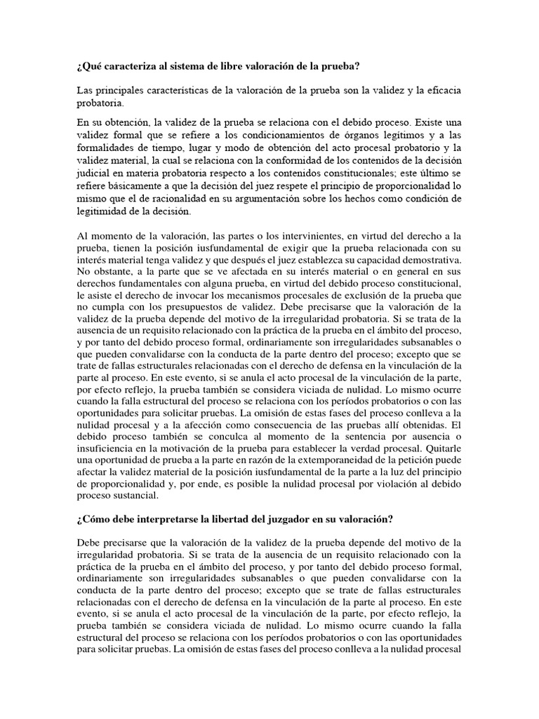 Qué Caracteriza Al Sistema de Libre Valoración de La Prueba | PDF