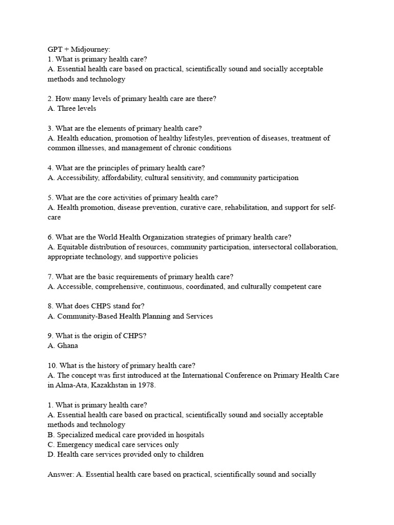 Primary Health Care Questions | PDF | Health Care | Health Equity Primary Health Care Questions | PDF | Health Care | Health Equity