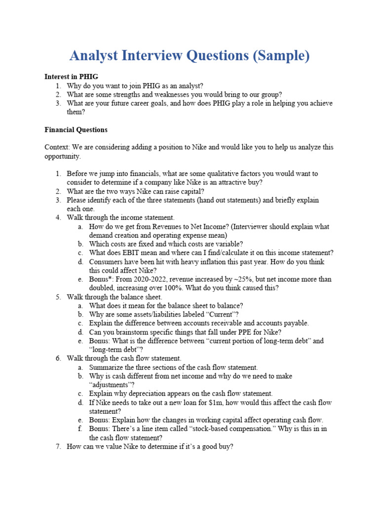 Analyst Interview Questions | PDF | Valuation (Finance) | Investing