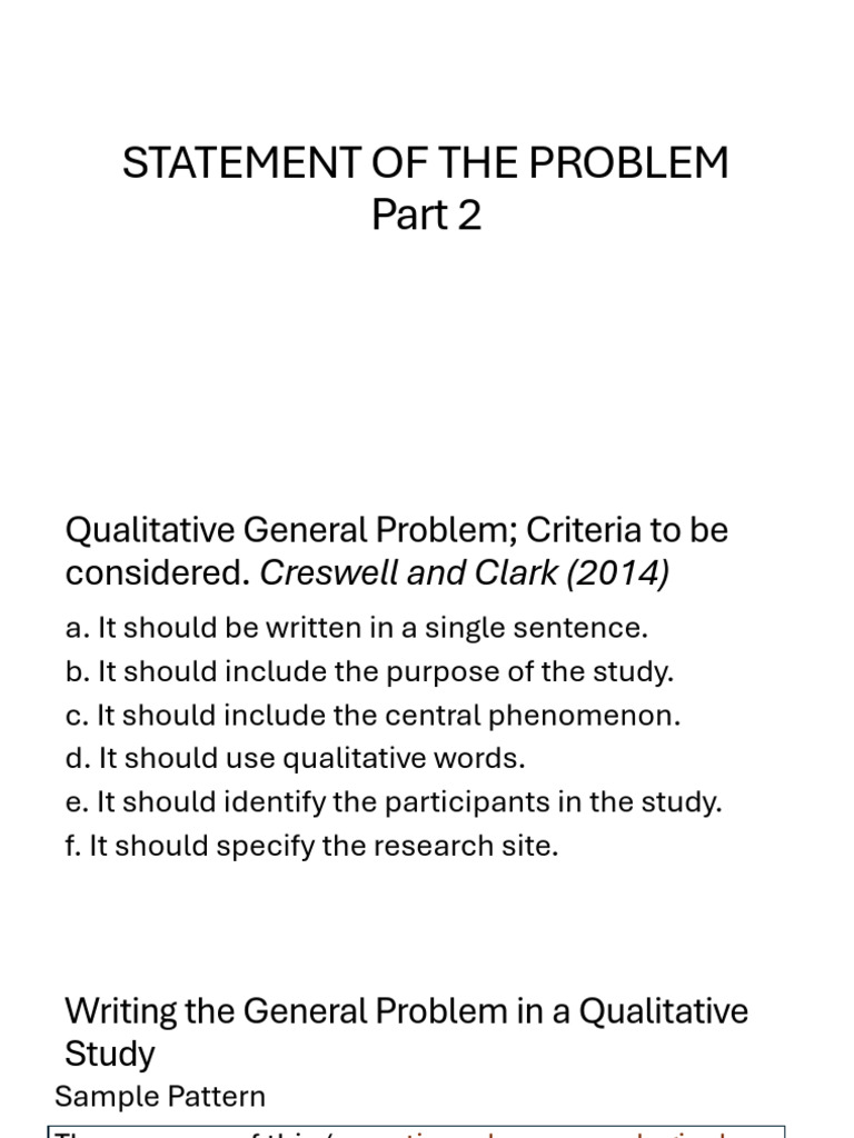 STATEMENT OF THE PROBLEM Part 2 | PDF