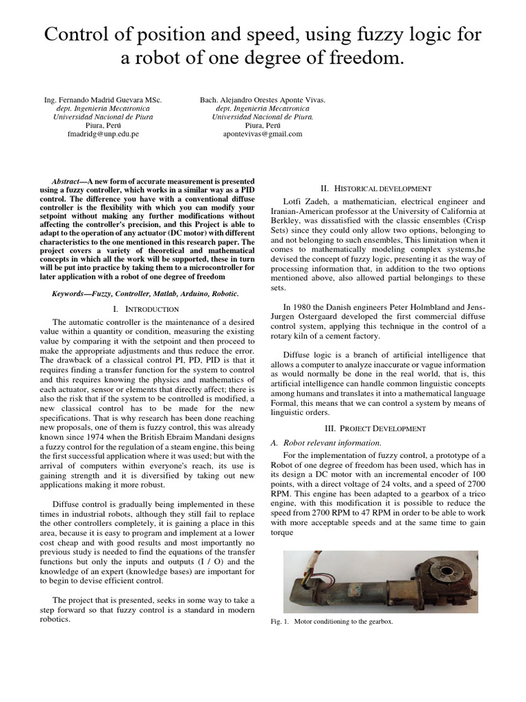 Fuzzy Logic Control for One-Degree Robot | PDF | Fuzzy Logic