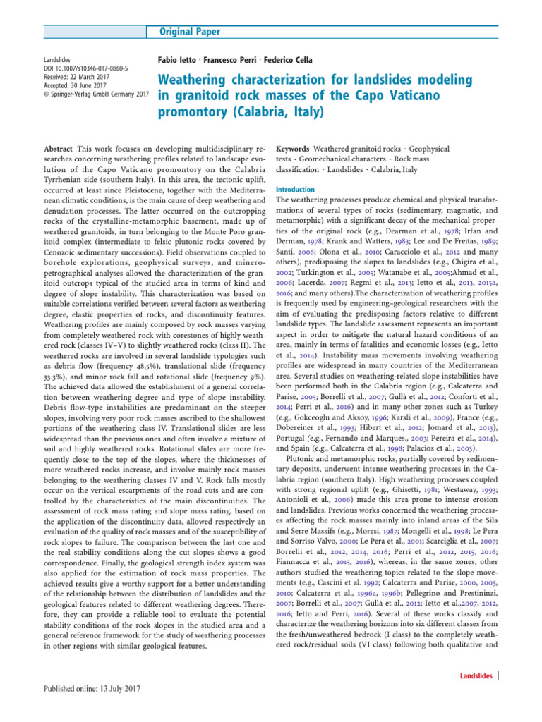 2017 - Ietto - Weathering Characterization For Landslides Modeling in ...