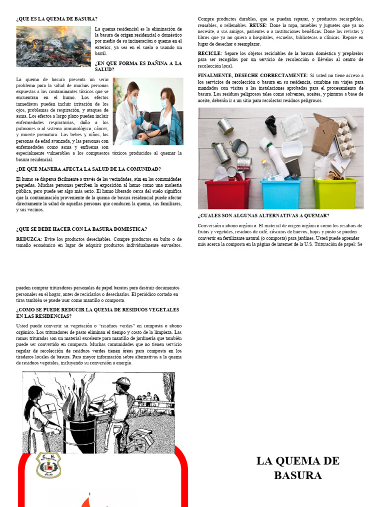 DIPTICO DE QUEMAR LA BASURA | PDF | Residuos | Compost