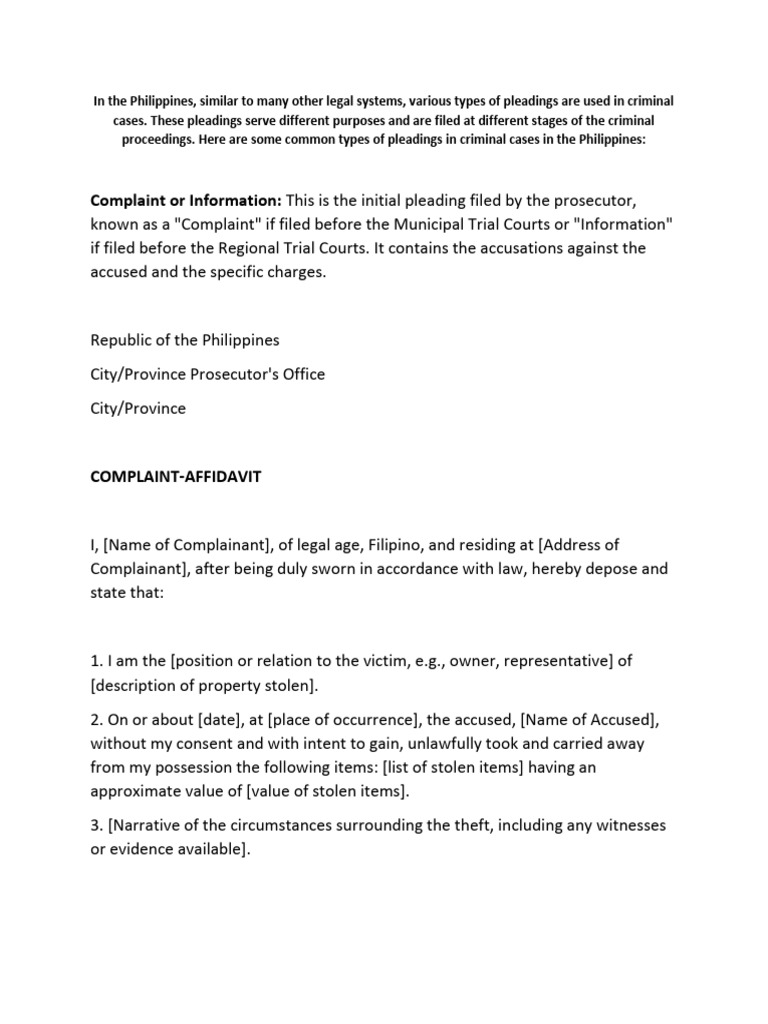 Types of Pleadings in Criminal Cases | PDF | Appeal | Prosecutor