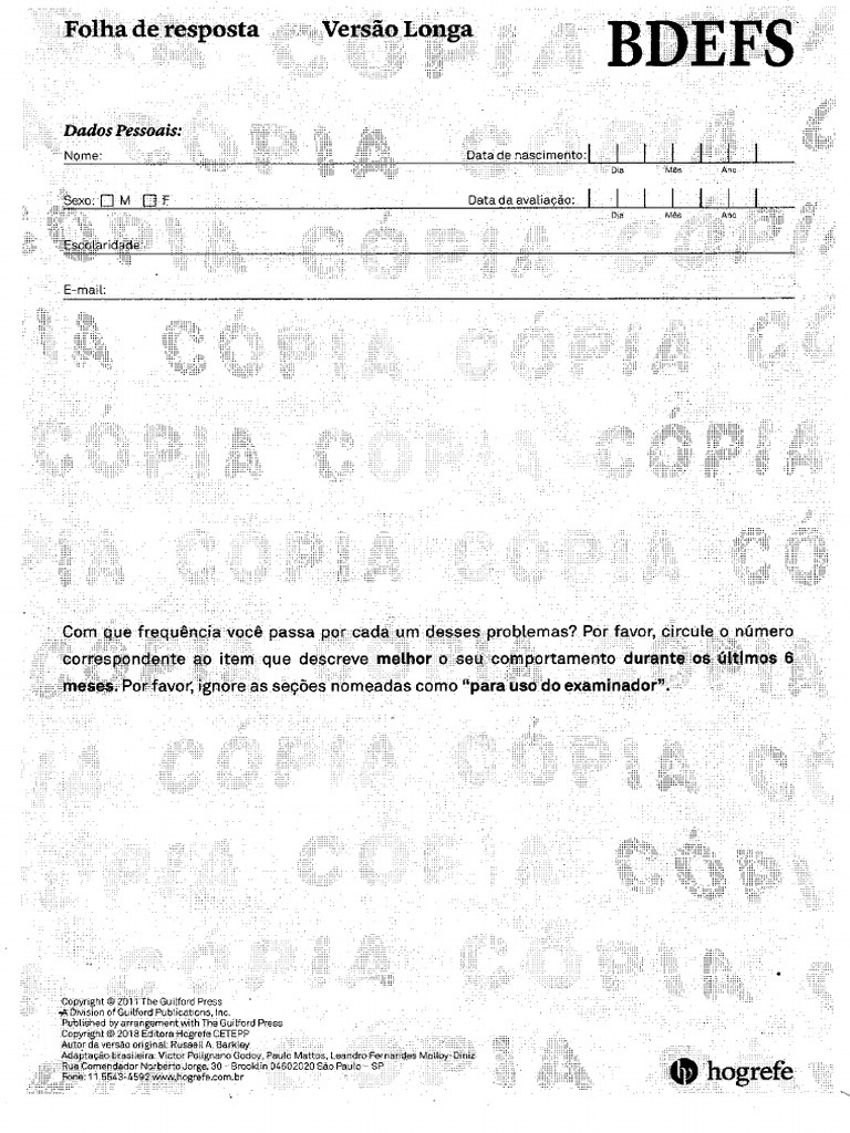 FORMULÁRIO BDEFS (1) Tdah | PDF