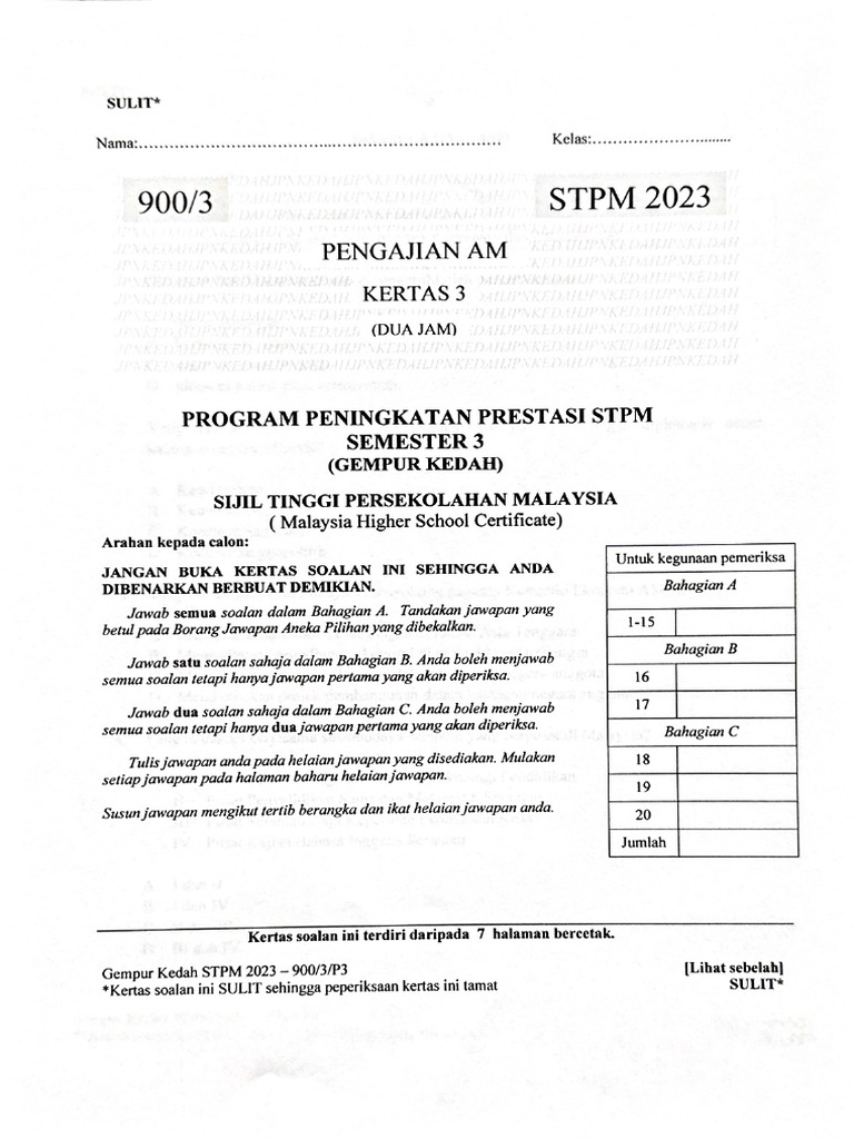 Gempur Kedah Sem 3 2023-Soalan | PDF
