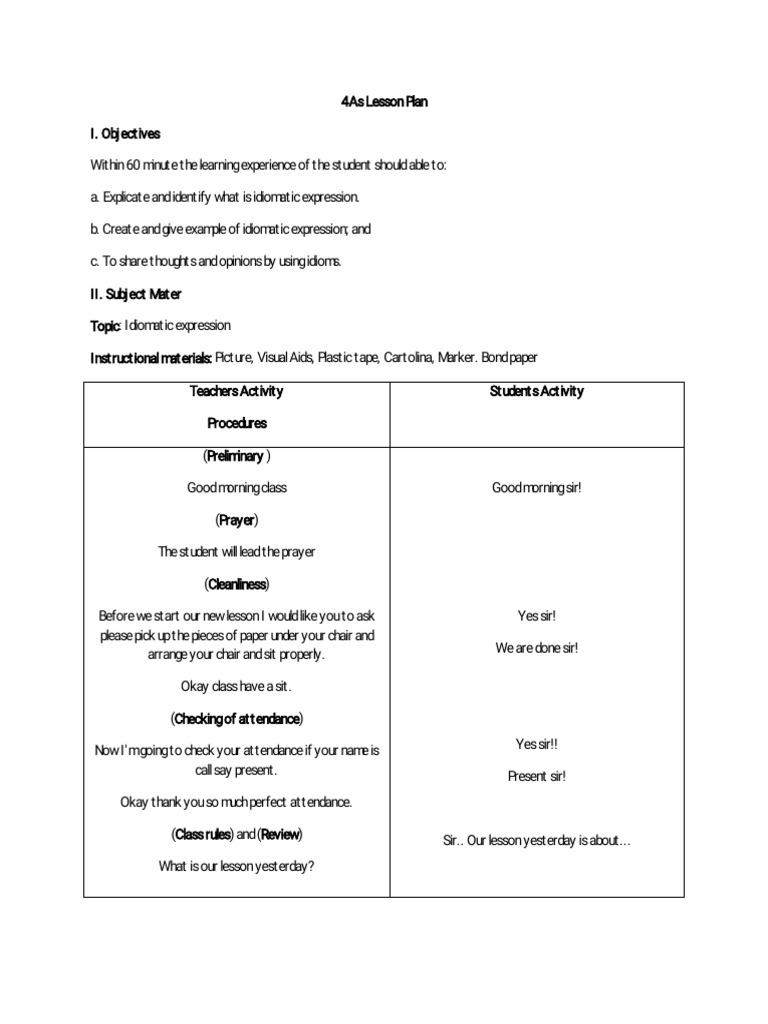 TTL Lesson Plan | PDF