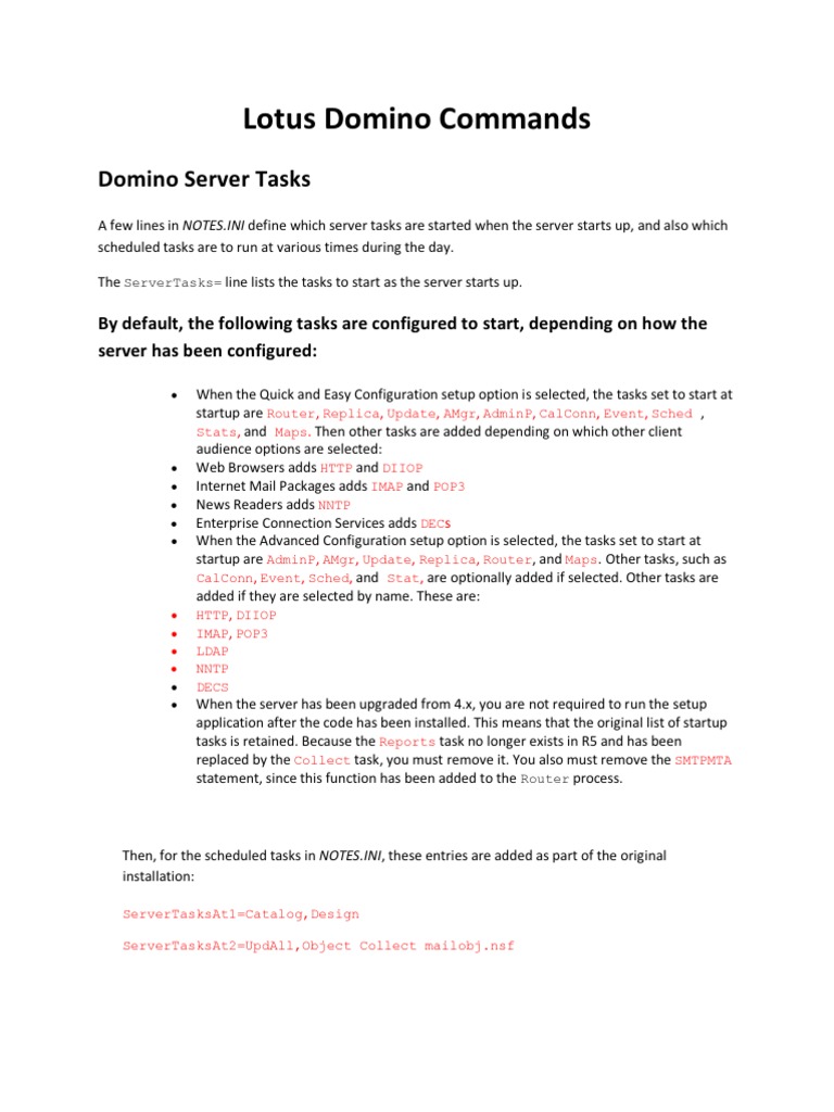Lotus Domino Console Commands | PDF | Ibm Notes | Databases