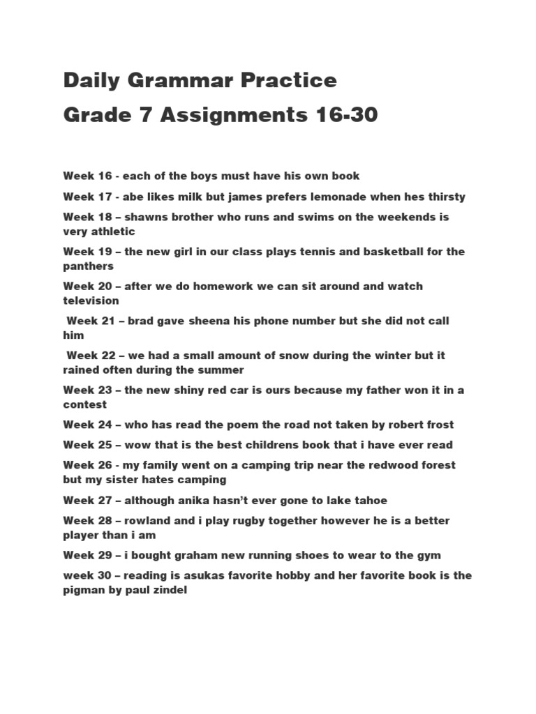 Daily Grammar Practice Grade 7 16-30 | PDF