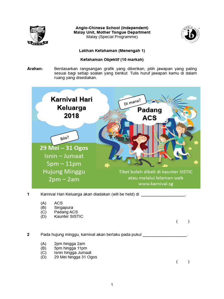 Latihan Kefahaman 1MSP 2023 - With Answers | PDF