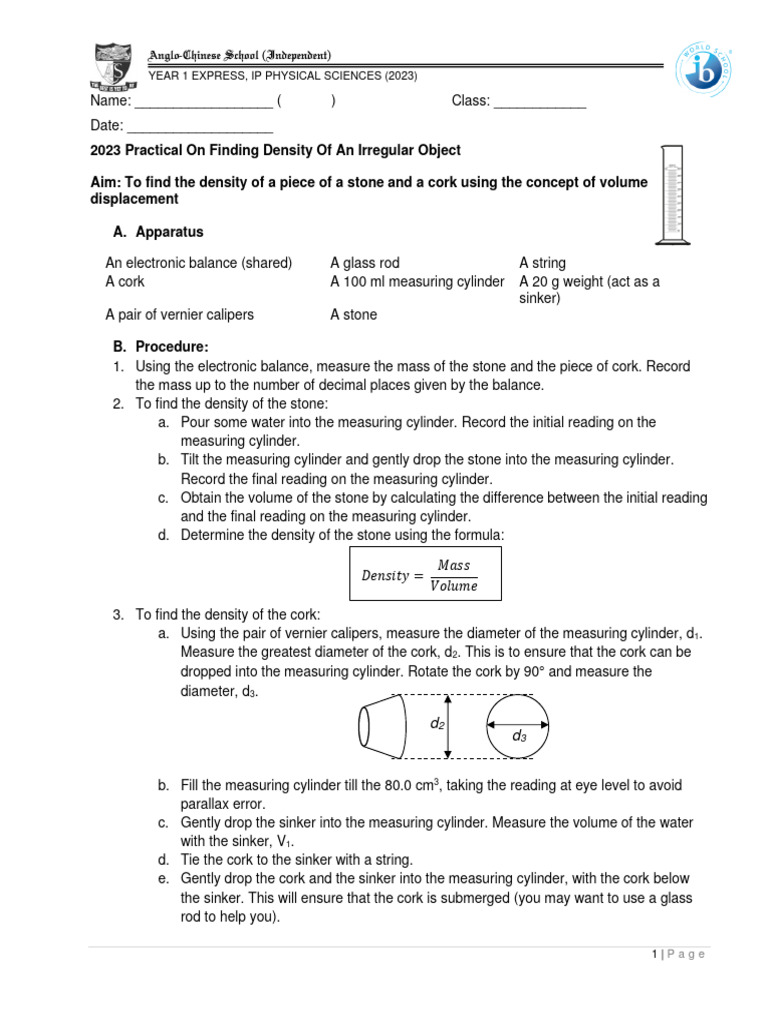 2023 Practical on Finding Density of an Irregular Object ANS (1) | PDF