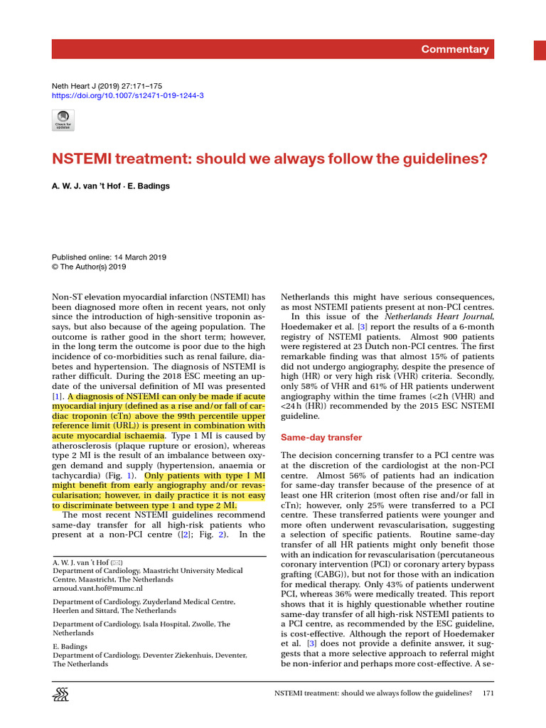 NSTEMI Treatment - Should We Always Follow The Guidelines | PDF ...