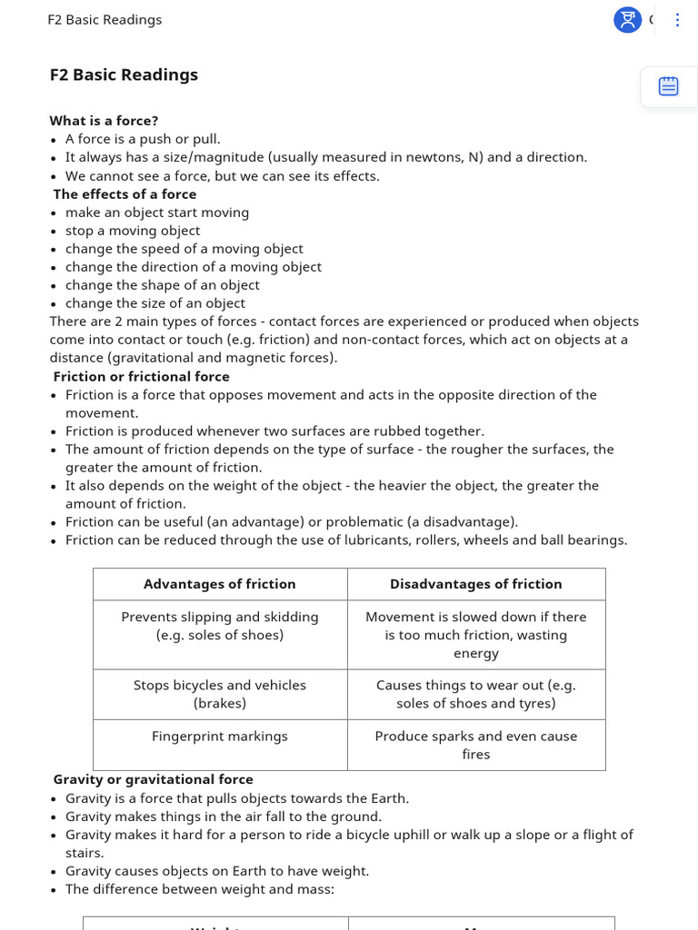Forces - Notes From SLS | PDF | Weight | Mass