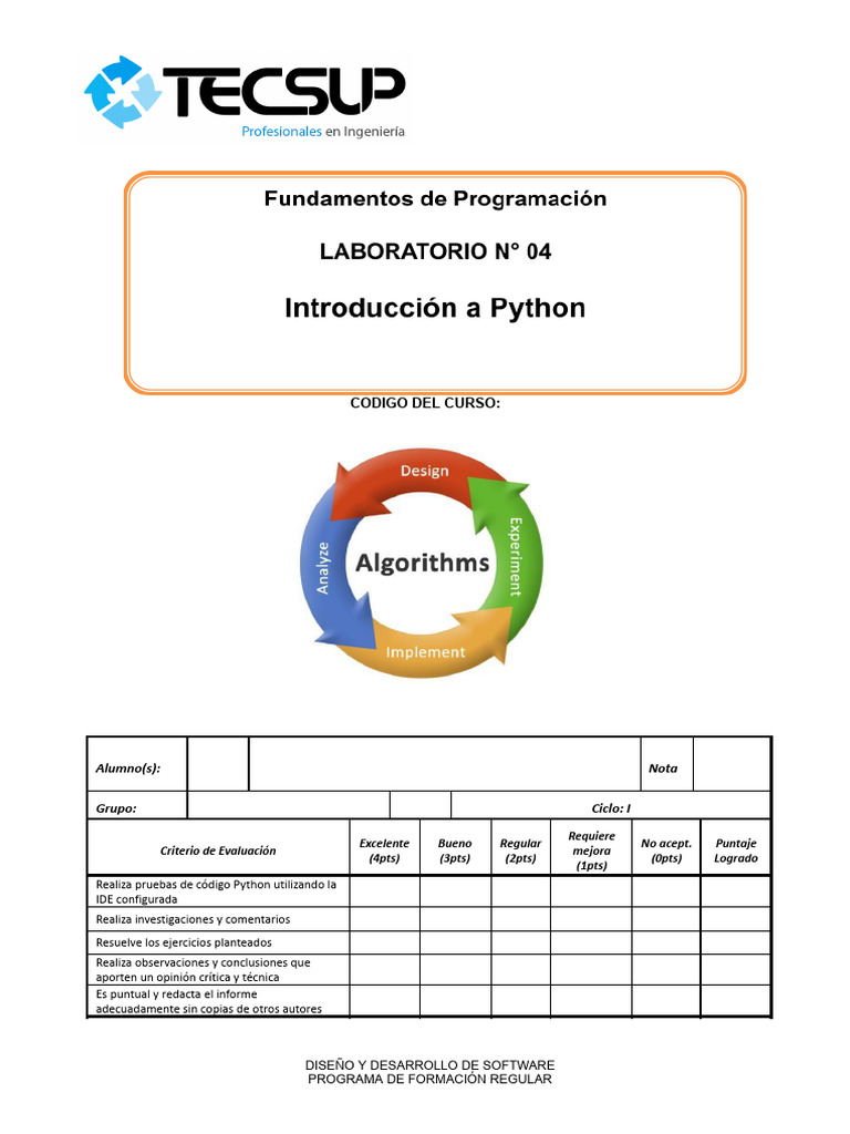 Lab 04 Introducción A Python Pdf Lenguaje De Programación Python Lenguaje De Programación