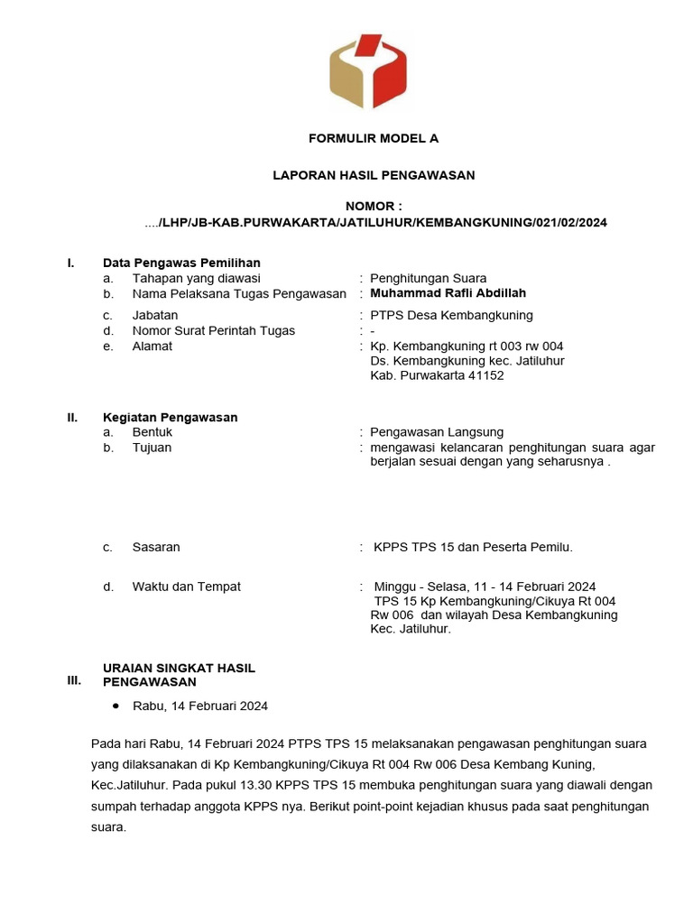 FORM A LHP Penghitungan Suara TPS 21 | PDF