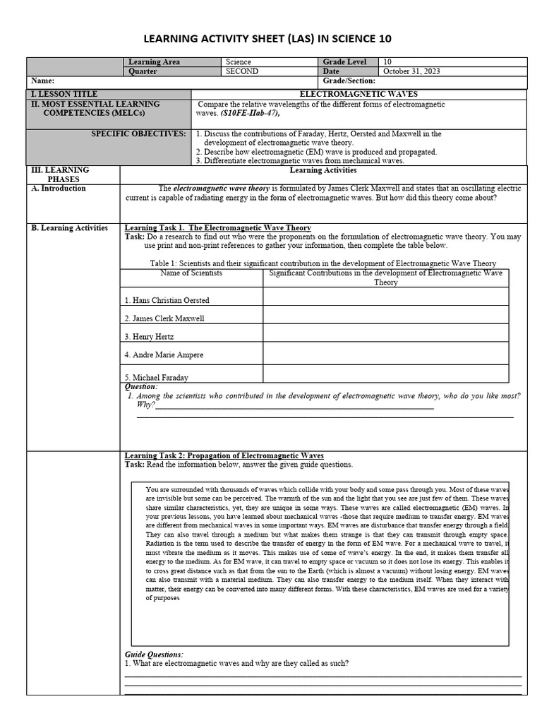 LAS Science-Grade-10 Q2 Module-1 - 2023 24 | PDF | Electromagnetic ...