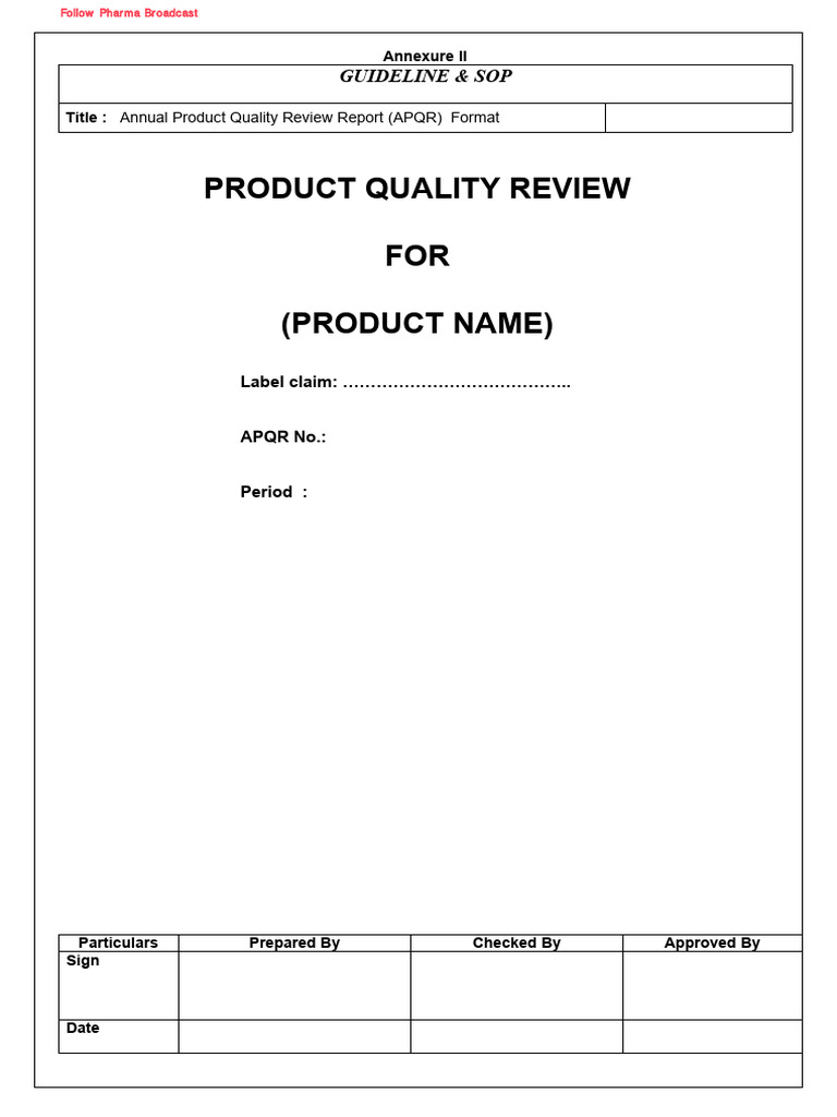 Annual Product Quality Review Format | PDF | Packaging And Labeling ...