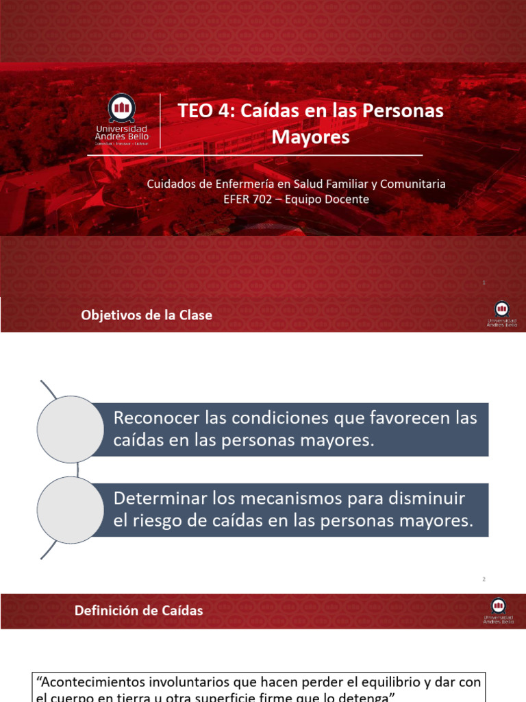 TEO4. Caídas en El Adulto Mayor | PDF | Epidemiología | Especialidades ...