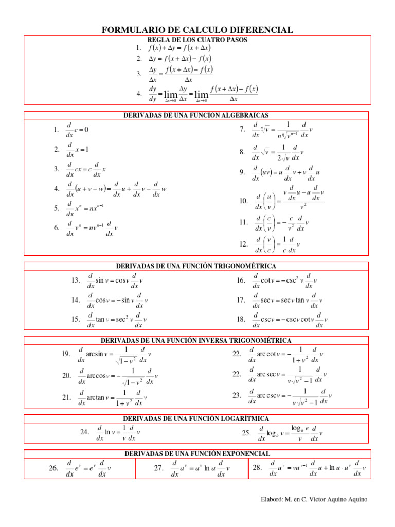 Formulario Cálculo Diferencial e Integral | Descargar gratis PDF | Relaciones matematicas ...