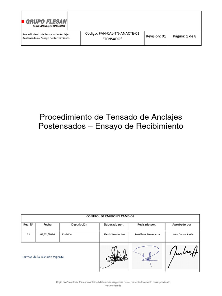 Procedimiento de Tensado de Anclajes | PDF | Pistón