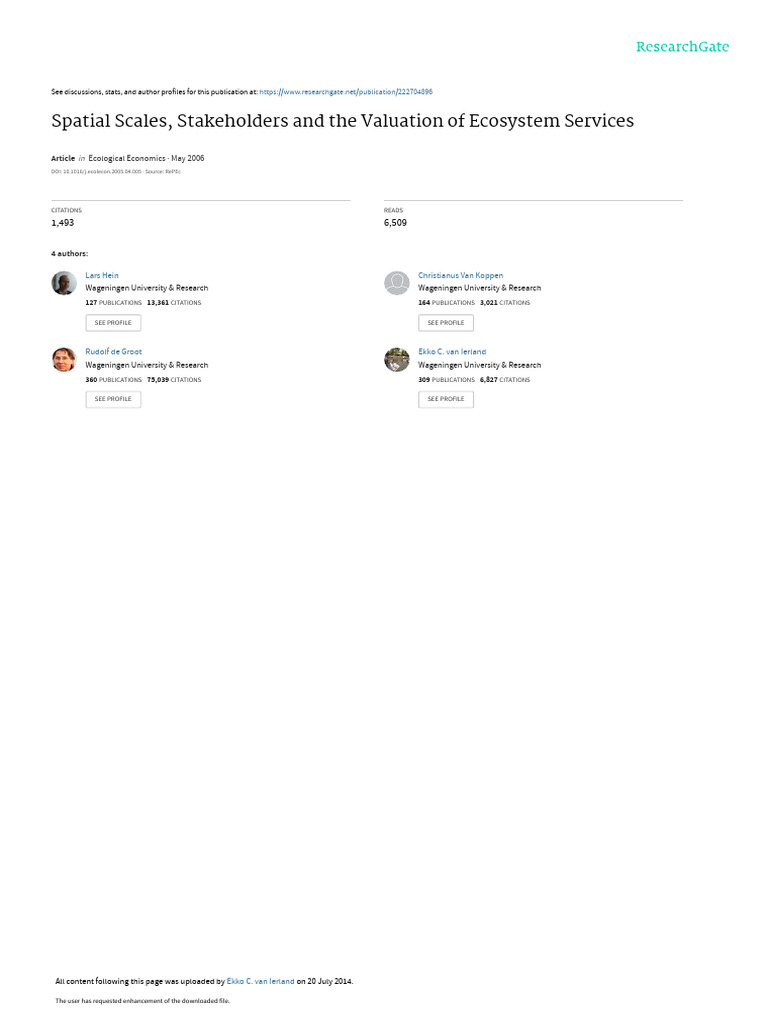 Ecosystem Services Scales | PDF | Ecology | Ecosystem