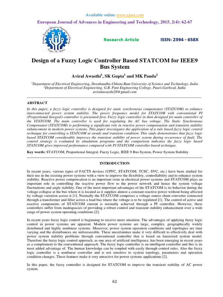 Design Of A Fuzzy Logic Controller Based Statcom For Ieee Pdf Power