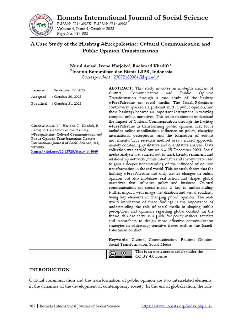 A Case Study of The Hashtag Freepalestine Cultural | PDF | Social Media ...