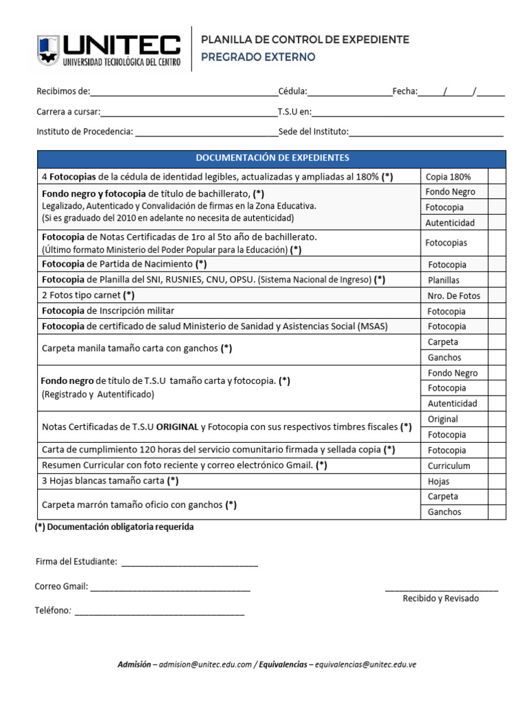 Planilla de Control de Expediente Pregrado Externo 2024 | PDF | Documento de identidad