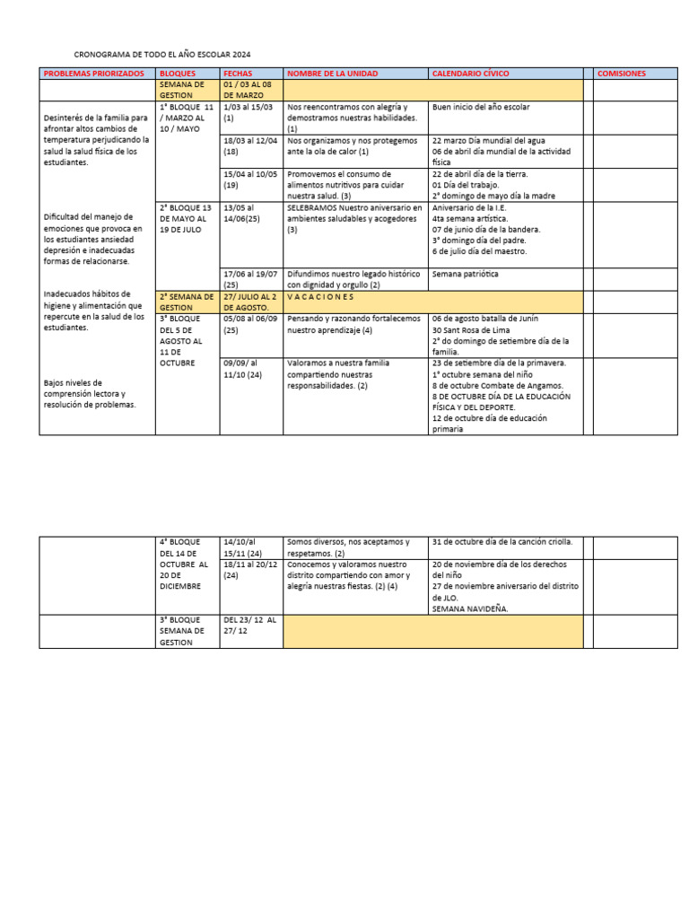 Cronograma Escolar 2024 Completo | PDF | Estudios de idiomas extranjeros
